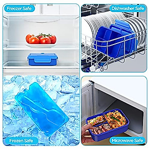 DaCool Kids Bento Box with Ice Pack Chill Kids Lunch Box 9.4 CUP Cold Toddler Bento Lunch Containers with 3+1 Compartments Fork for Meal Leakproof Microwave & Dishwasher Safe BPA-Free, Blue