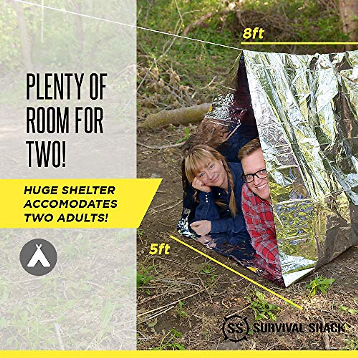 SharpSurvival Shack Emergency Survival Shelter Tent - 2 Person Mylar Tube Tent - Lightweight 8' x 5' All Weather Waterproof Shelter Conserves Heat - Reflective Tents for Camping/Hiking and more