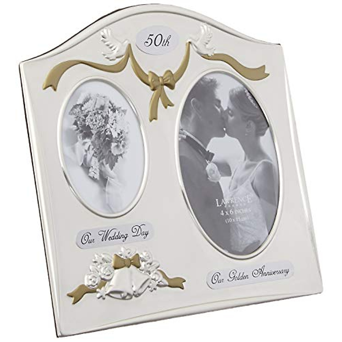 Lawrence Frames Satin Silver & Brass Plated 2 Opening Picture Frame - 50th Anniversary Design, 4x7