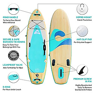 Abrazo Namaste Yoga Inflatable Stand Up Paddle Board for Adults - with Non-Slip Yoga Mat Surface, Includes SUP Accessories: Paddle, Patch Repair Kit, Hand Pump, SUP Leash, and SUP Backpack