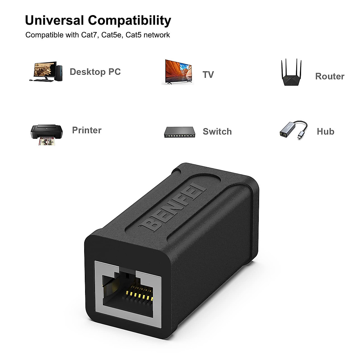 BENFEI RJ45 Inline Coupler, 5 Pack Cat7 Cat6 Cat5e Ethernet Coupler Female to Female