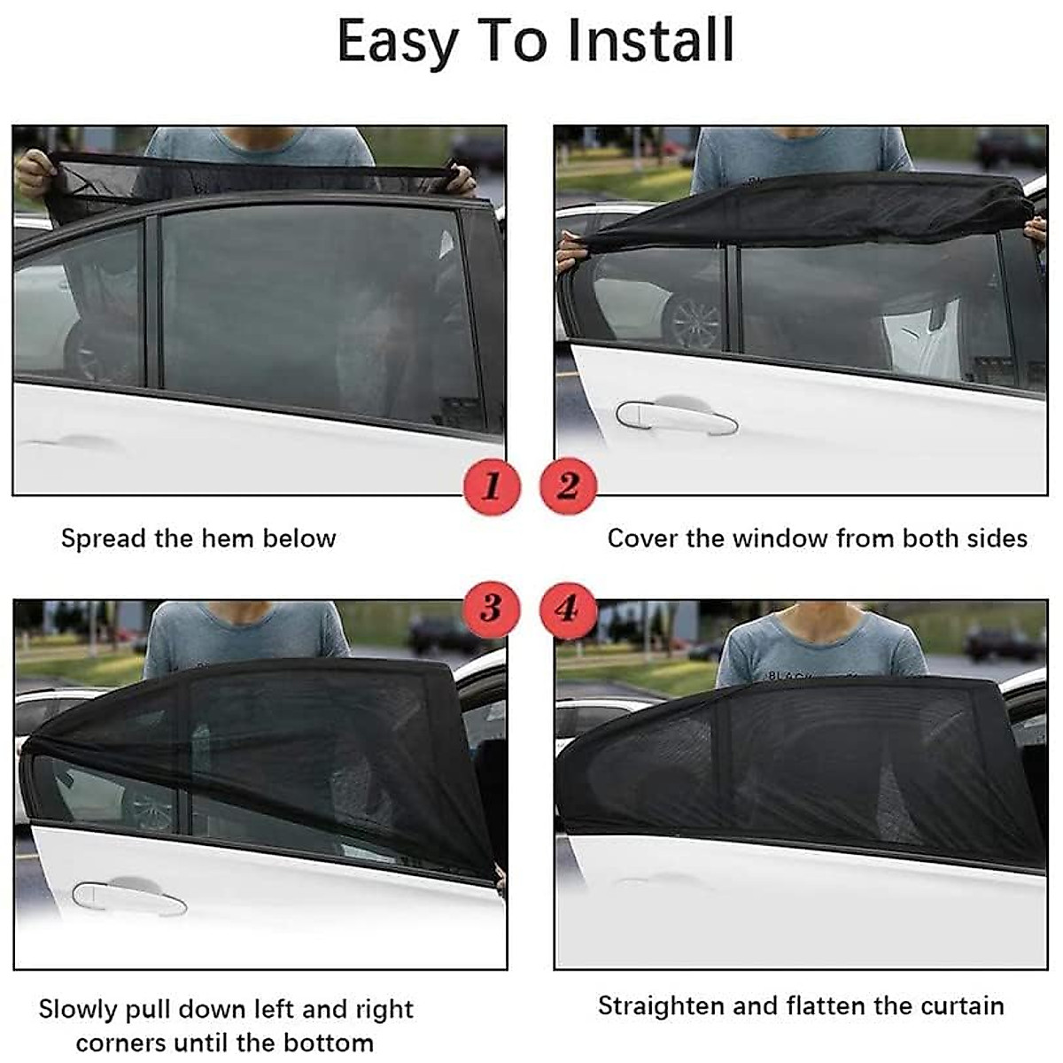 2Pcs Car Window Shade for Baby Universal Fit Adjustable Shade Breathable Mesh Car Curtains Window Net Car Rear Door Outdoor Camping Netting (XL)
