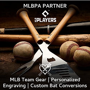 Baseball BBQ | 'The Hook' Grill Pigtail | BBQ Grilling Accessories & Utensils for Baseball Fans | Patented Wooden Bat Handle & Quality Stainless Steel for Dad | Add to Set