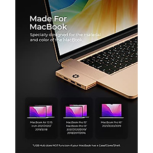 NOV8Tech USB C Hub Dual 4K HDMI Triple Display USB Hub 3.0 Adapter for MacBook Pro 2020/2019/2018/2017/2016 & MacBook Air 2020-2018, 7 in 2 Gold 100W USB C Dock, SD & Micro SD Reader, USB 3 & USB 2