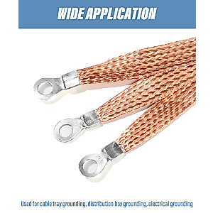 AOCISKA 3PCS Automotive Ground Strap,Heavy Duty Engine Braided Copper Ground Strap,Professional Vehicle Grounding Cable Straps with Rings Terminal Plugs,Universal Ground Straps for Most Cars