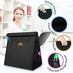 Reusable Lunch Sack Bag with Extra Storage Pockets, Knife, fork, spoon and Washable Napkin, Large Capacity Foldable Insulated Lunch Bag Tote for for Men, Women, Office, School,Picnic, Hiking (Black)