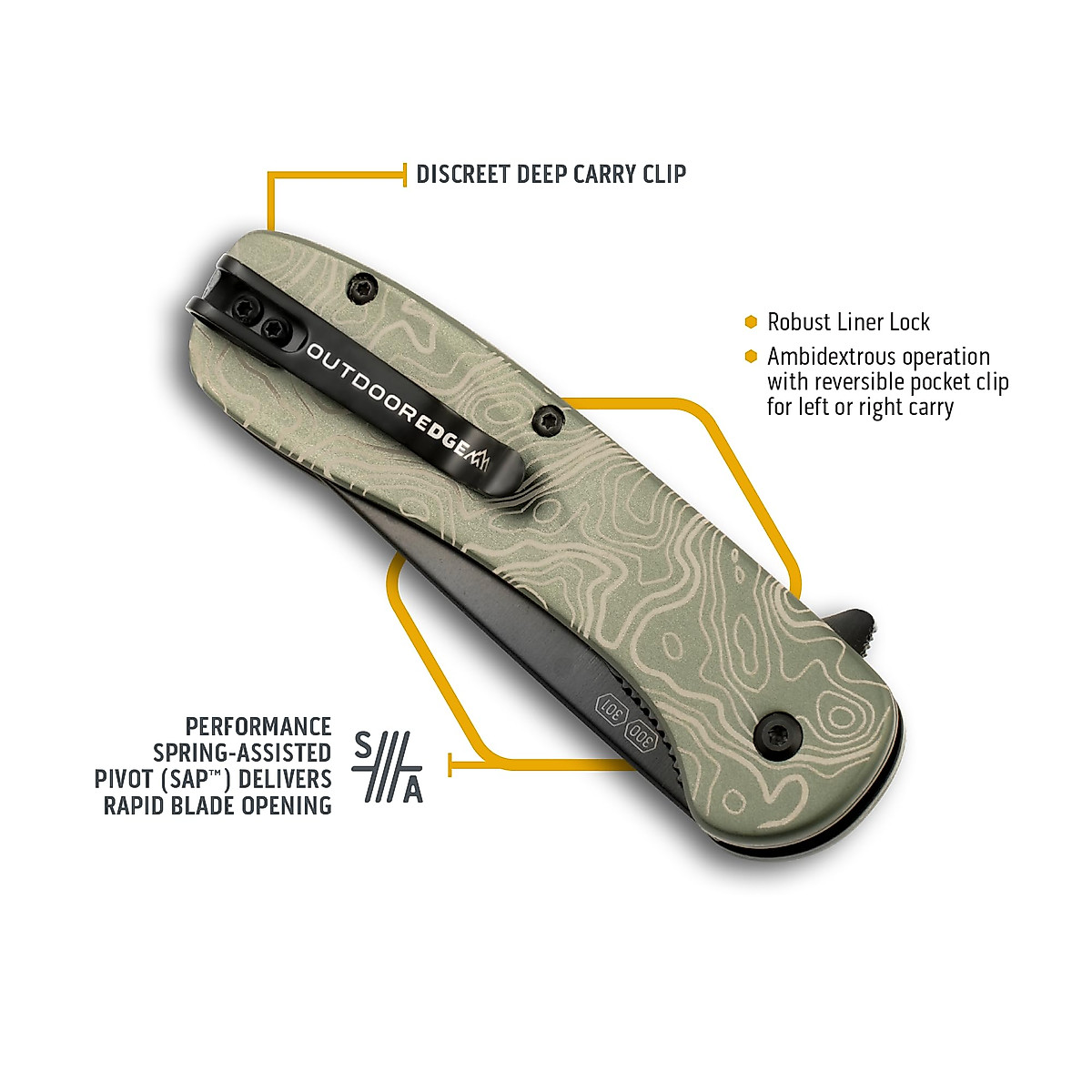 OUTDOOR EDGE RAZOR VX1 | Topo Map Etching | Replaceable Blade EDC Flipper Folding Pocket Knife | 3" Stainless Blade, Green Anodized Aluminum Handle, Reversible Pocket Clip | Cool Knife for Men