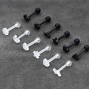 PiercingArt 24Pcs Plastic Earrings For Sensitive Ears Silicone Medical Clear Tragus Cartilage Daith Studs Retainers 16G