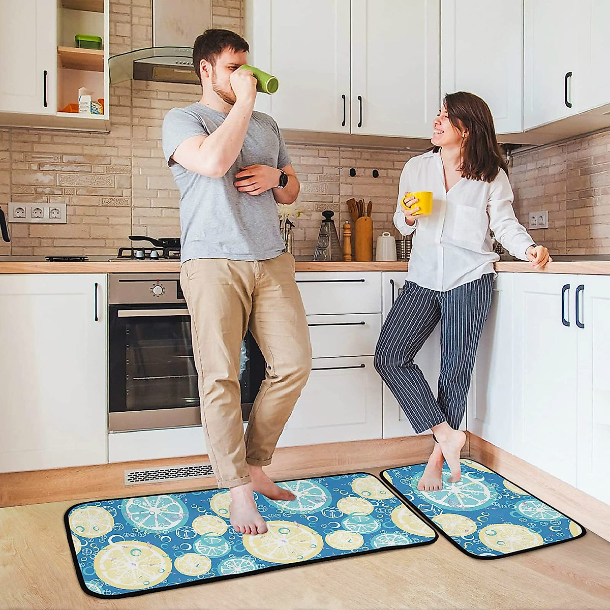 DOMIKING Lemon Orange Kitchen Mats 2 Pieces Non-Slip Anti Fatigue Kitchen Rugs and Mats Set for Floor Cushioned Standing Mats Area Rug Runner for Kitchen Hallway Sink