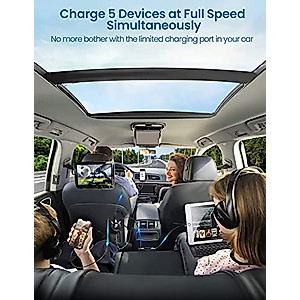 MOKPR 5 Multi USB Car Charger, 98W Fast Car Charger Adapter for Multiple Devices, PD & QC3.0 Cigarette Lighter Adapter Car Cell Phone Charger with 5FT Cable for iPhone 14/13 iPad Samsung Android