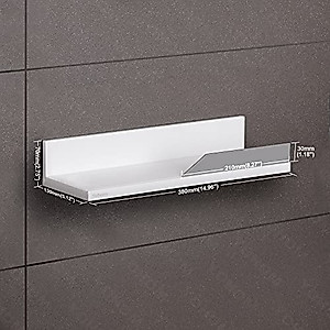 YOHOM White Adhesive Floating Shelf for Bathroom Tile Wall Stick on Shower Shelf Rack No Drilling Plastic Lightweight Shelf Organizer with Gray Guard