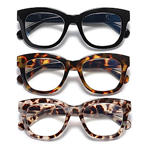 ZXYOO 3 Pack Oversized Blue Light Blocking Reading Glasses for Women, Retro Style Readers with Spring Hinge +1.00