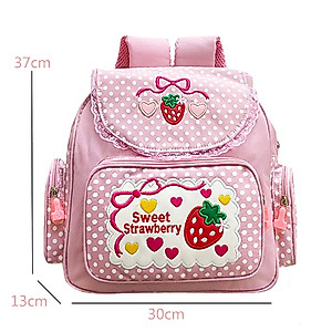 Cutemoria Girl's Kawaii Backpack Japanese Sweet Strawberry Embroidery School Backpack Casual Daypack Cute Lace Flap Backpacks, Pink, One Size