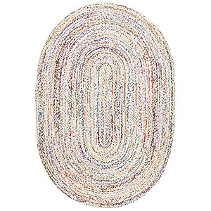 SAFAVIEH Braided Collection Area Rug - 6' x 9' Oval, Ivory & Multi, Handmade Boho Reversible Cotton, Ideal for High Traffic Areas in Living Room, Bedroom (BRD210B)