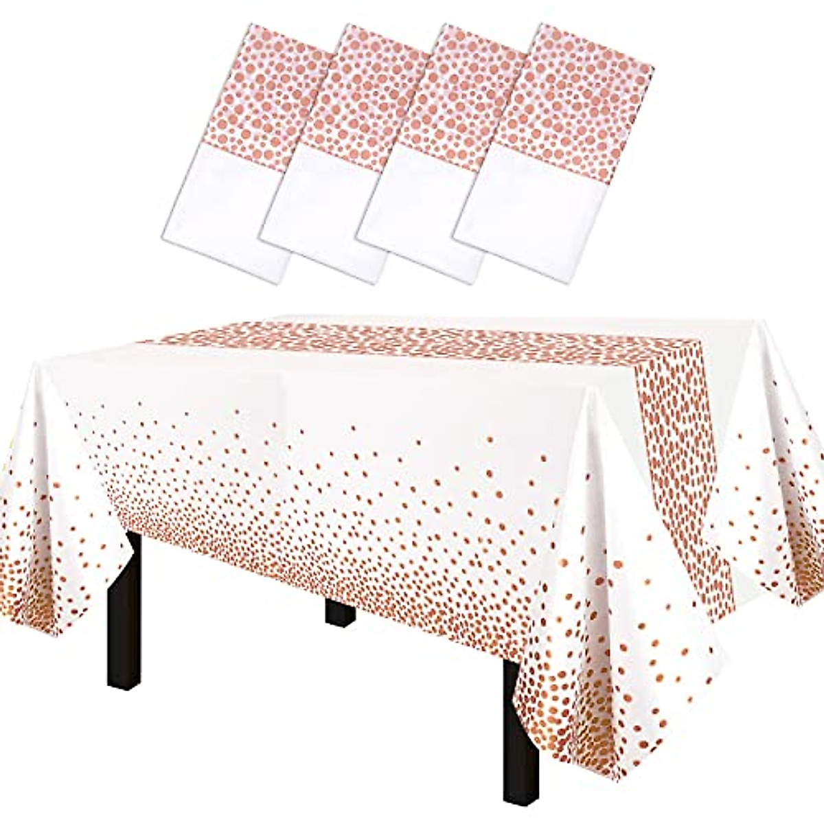 FECEDY 4 Packs 54"x108" Rose Gold Wave Point White Disposable Plastic Table Cover Waterproof Tablecloths for Rectangle Tables up to 8 ft in Length Party Decorations