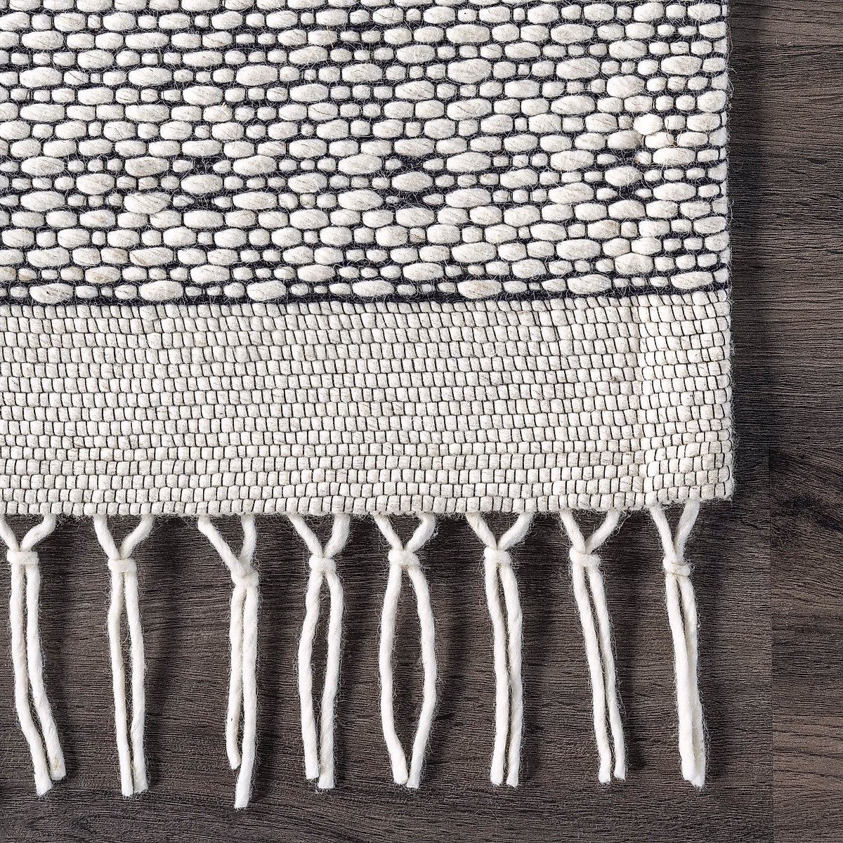 nuLOOM Esther Hand Loomed Textured Wool Tassel Area Rug, 8x10, Grey