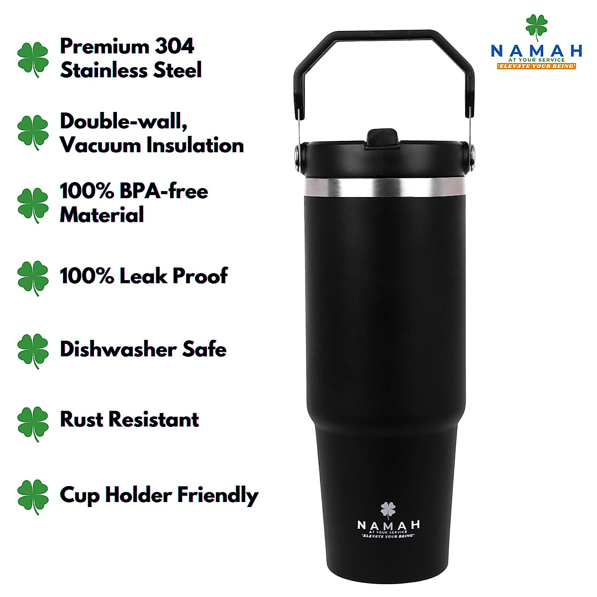 30 oz Stainless Steel Vacuum Insulated Tumbler with Handle Lid and Straw Leak and Spill Proof Travel Tumbler Cup with 2 Lids and Teddy Straw Cap Water Tumblers for Women and Men 890 ml