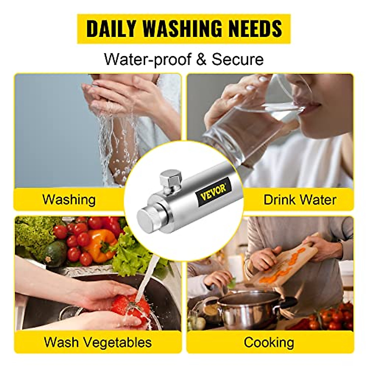 VEVOR Water Purifier Filter, for Whole House Water Purification, 12GPM 110V 55W, 2 Extra Lamps + 1 Extra Quartz Sleeve