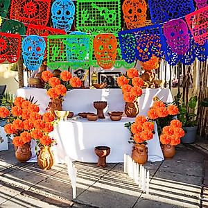 Riceshoot 79 Pcs Day of the Dead Decoration, 16.4 ft 9 Mexican Party Banners 4 Pcs Artificial Marigold Garland 24 Pcs Monarch Butterfly Decorations 50 Pcs Marigold Flower Heads for Dia De Los Muertos