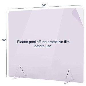 No Cutout 24"W x 16"H Sneeze Guard for Counter and Desk, Freestanding Clear Acrylic Shield, plexiglass Shield