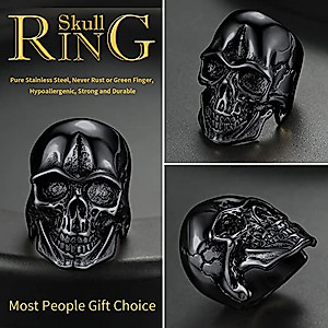 Skull Rings for Women Stainless Steel Jewerly Skeleton Black Head Rings (Size 12)