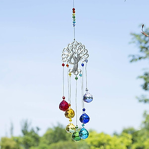 H&D HYALINE & DORA Crystal Glass Suncatcher Chakra Colors Ball Prism Tree of Life Window Hanging Ornament Rainbow Suncatcher