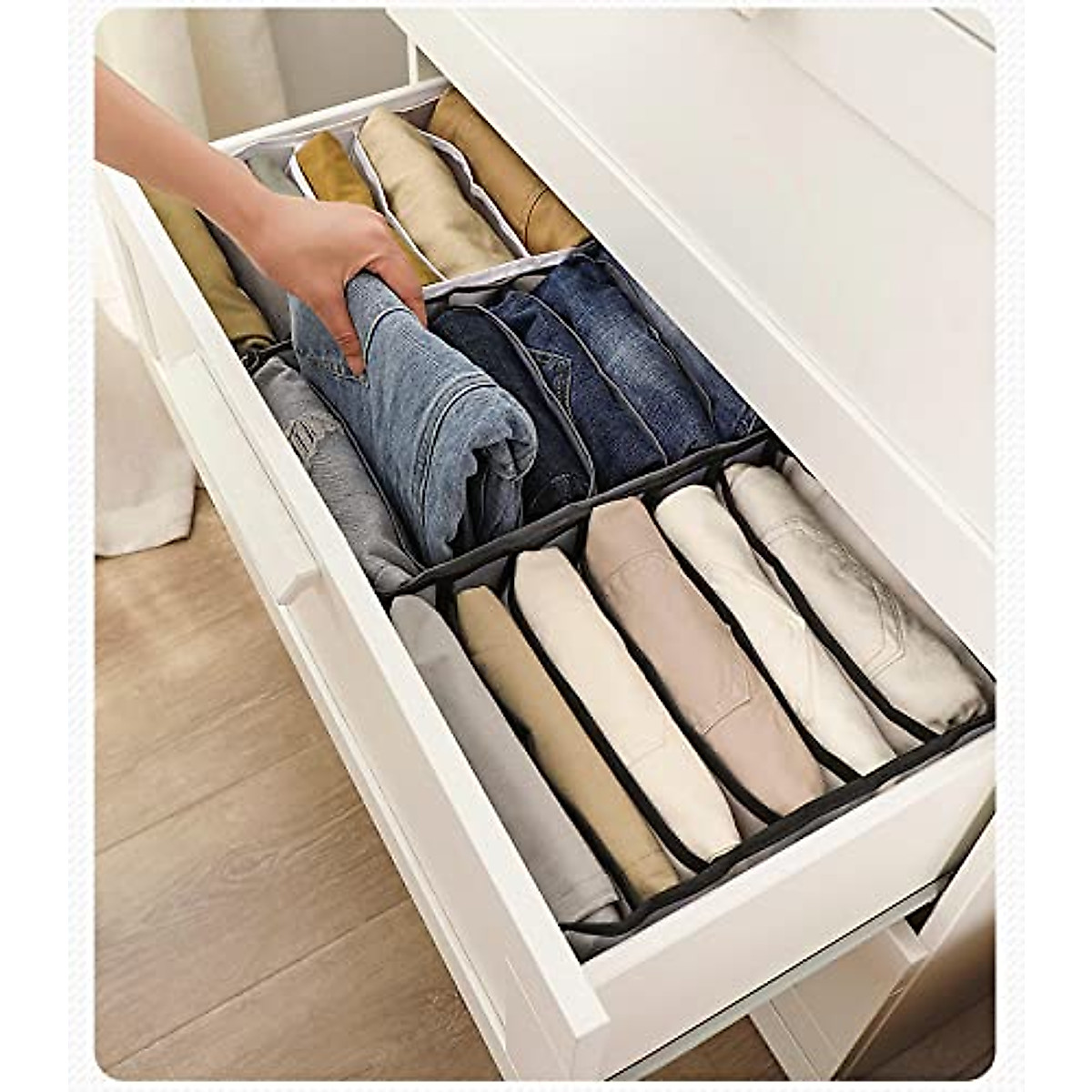 Wardrobe Clothes Organizer - Portable Closet Organizers for Jeans, T-shirt, Leggings, Socks, Storage Containers Baskets with Multiple Layers , Save Space Clothing Storage Bins