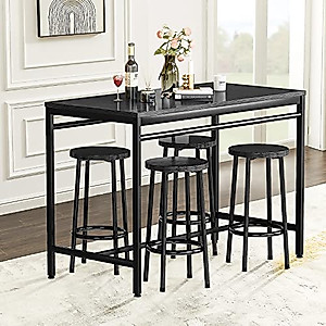 AWQM Counter Height Table with 4 Stools, 5-Piece Pub Table Set for Small Space Kitchen Breakfast Table, Bar Table and Chairs Set, Kitchen Dining Table Set, Space Saving Furniture (Black)