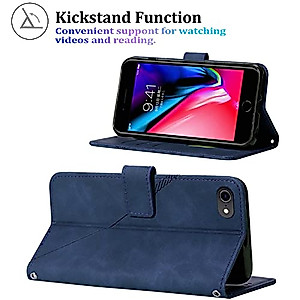 Moment Dextrad for iPhone SE 2022 Case Wallet,iPhone 8/7 Case,SE 2020 Case,6/6S Case,[Kickstand][Wrist Strap][Card Holder Slots] PU Leather Protective Folio Flip Cover (Blue)