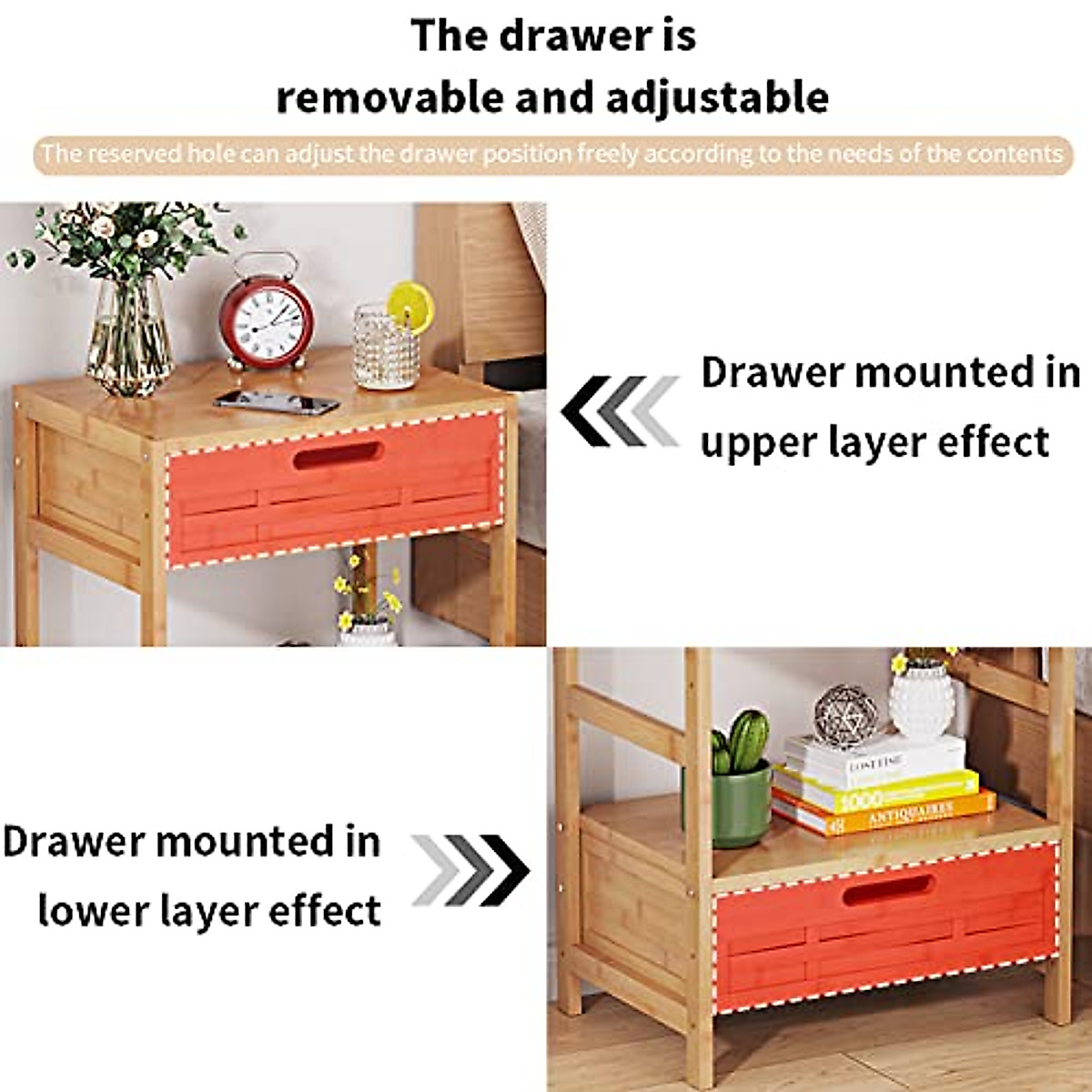 Baveke Bamboo Nightstand, Bedside Table End Table Side Table with Drawer and Storage Shelf, Mid-Century Modern Wood Night Stand for Bedroom, Lounge, Space Saving, Easy Assembly (Natural 1)