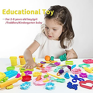 Jaeespon Dough Play Tools for Kids-40pcs Dough Sets with Dinosaur Fruit Roller Cutter Scissor and Various Plastic Accessories Molds, Best Toys Gift for Age 2-8