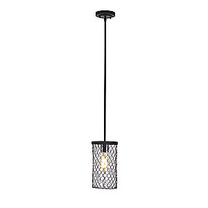 Amazon Brand – Stone & Beam Wire Cylinder Cage Ceiling Pendant Fixture with LED Light Bulb - 6.5 x 6.5 x 16.88 Inches, 20 - 55 Inch Cord, Black