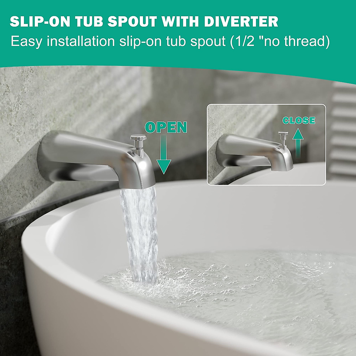 Esnbia Shower Tub Kit, Tub and Shower Faucet Set（Valve Included) with Rain Shower Head and Tub Spout, Single-Handle Tub and Shower Trim Kit,Chrome