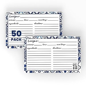 Recipe Cards 4" X 6" Double-Sided Premium Thick Card Stock Great Gift for Amateurs or Experienced Chefs (Pack of 50) (Blue)