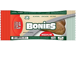Bonies Natural Hip & Joint Formula Medium-Sized Single Bone, Glucosamine & Omega Fatty Acids, Fresh Breath, Clean Teeth, Low Calories, Chicken Flavor, 1 Bone