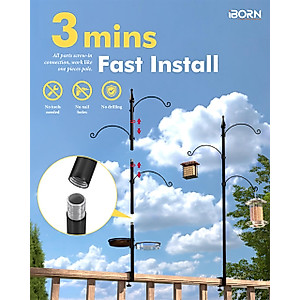 iBorn Shepherds Hooks for Outdoor Clamp On Deck Hook for Bird Feeder 45 Inch Bird Feeder Hangers for Deck Railing Humming Bird Feeders Hanging Tri-Hooks 2024 New (Feeders are Not Included)