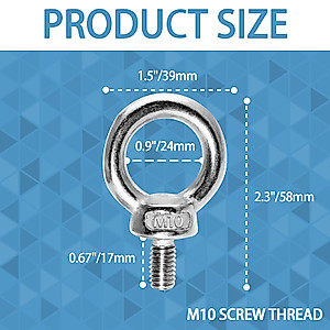 Suiwotin 4pcs M10 Eye Bolt, Stainless Steel Male Thread Machinery Shoulder Lifting Ring Eye Bolt, Heavy Duty Screw Eyebolt