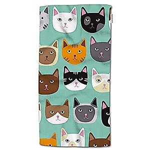 HGOD DESIGNS Cat Hand Towels,Cartoon Curte Cat Face Pattern 100% Cotton Soft Bath Hand Towels for Bathroom Kitchen Hotel Spa Hand Towels 15"X30"