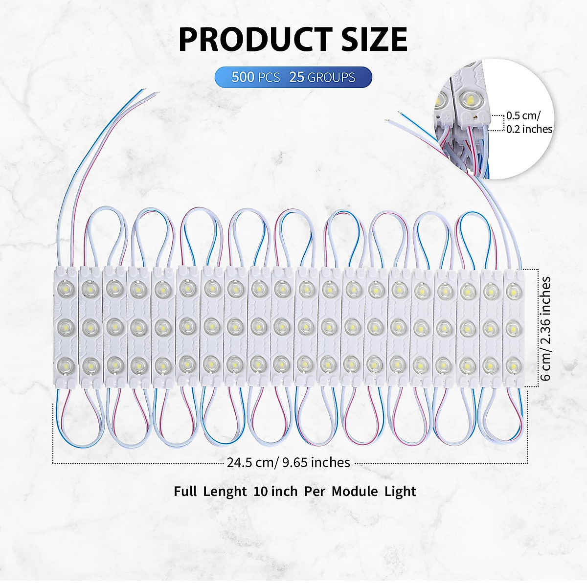 500 Pcs LED Module White 6500K 1.2W LED Storefront Lights Waterproof Replacement Lights for Inflatables Decorative LED Module Light with Tape Adhesive Backside for Christmas Letter Advertising Signs