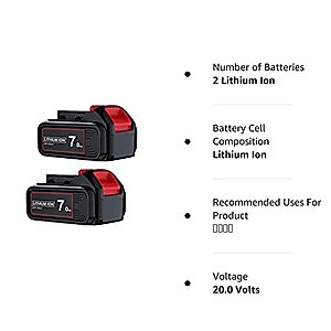 Upgraded 7.0 Ah 2Packs Replacement for Dewalt 20V Battery Lithium ion, Compatible with 20 Volt Dewalt Batteries XR Max Cordless Tools DCB205 DCB206 DCB200 DCB201 DCB204 DCB207 DCD/DCF/DCG Series
