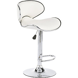 Displays2go White Cocktail Table with 2 Chairs, Adjustable Height, ABS Plastic and Steel Construction, Leatherette Upholstery – White, Chrome (TSFURNK14)