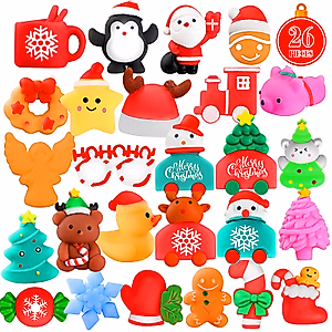 LIAM&AVA Christmas Squishy Toys, 26 PCS Mochi Squishies Bulk Toy for Girls Boys Kids, Christmas Party Favors, Fidget Sensory Goodie Bags Filler Gifts Decorations