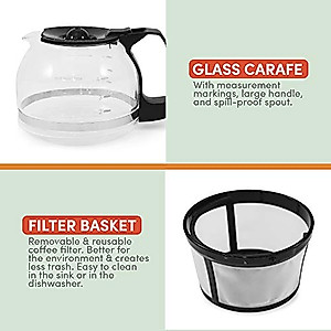 Elite Gourmet EHC-5055 Automatic Brew & Drip Coffee Maker with Pause N Serve Reusable Filter, On/Off Switch, Water Level Indicator, Black