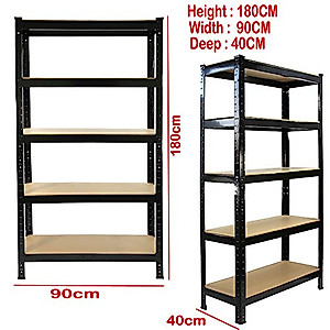 FuAuto Heavy Duty Storage Shelving Unit Storage Racking Utility Rack Garage Shelves Metal Steel Shelf for Workshop/Shed/Garage/Kitchen/Office, 5-Shelf Adjustable, 77" x 39" x 20", Black