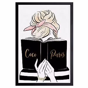 Wynwood Studio Fashion and Glam Framed Wall Art Prints 'Bookworm Home Décor, 13" x 19", Black, Gold