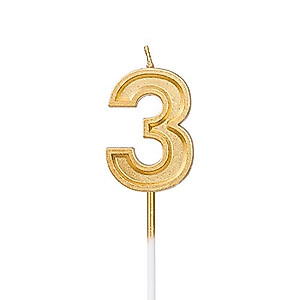 LUTER Gold Glitter Happy Birthday Cake Candles Number Candles Number 3 Birthday Candle Cake Topper Decoration for Party Kids Adults