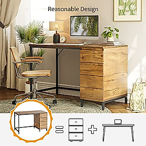 CubiCubi Computer Desk with 4 Drawers, 47 Inch Home Office Desk with Storage, Modern Study Writing Desk for Bedroom,Fir