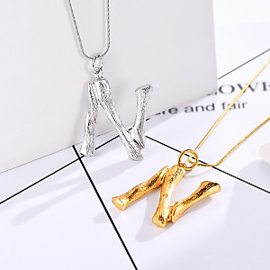 FOCALOOK Statement Bamboo Necklace, 14K Gold Plated Initial Name Pendant Necklace for Women - Big Bamboo Letter Charm Necklace(With Gift Box)