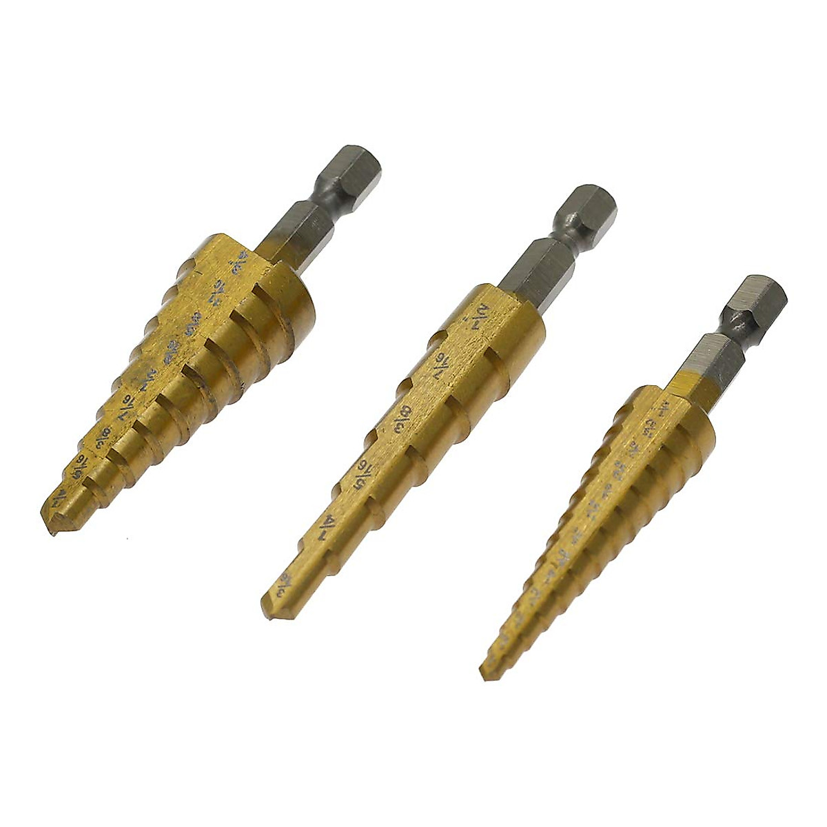 Qjaiune Titanium Step Drill Bit Set 3 Pcs 28 Sizes in One Kit, 1/4" Hex Shank for Soft Metal, Wood, Plastic