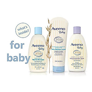 Aveeno Baby Daily Bathtime Solutions Gift Set to Nourish Skin for Baby and Mom, 4 items
